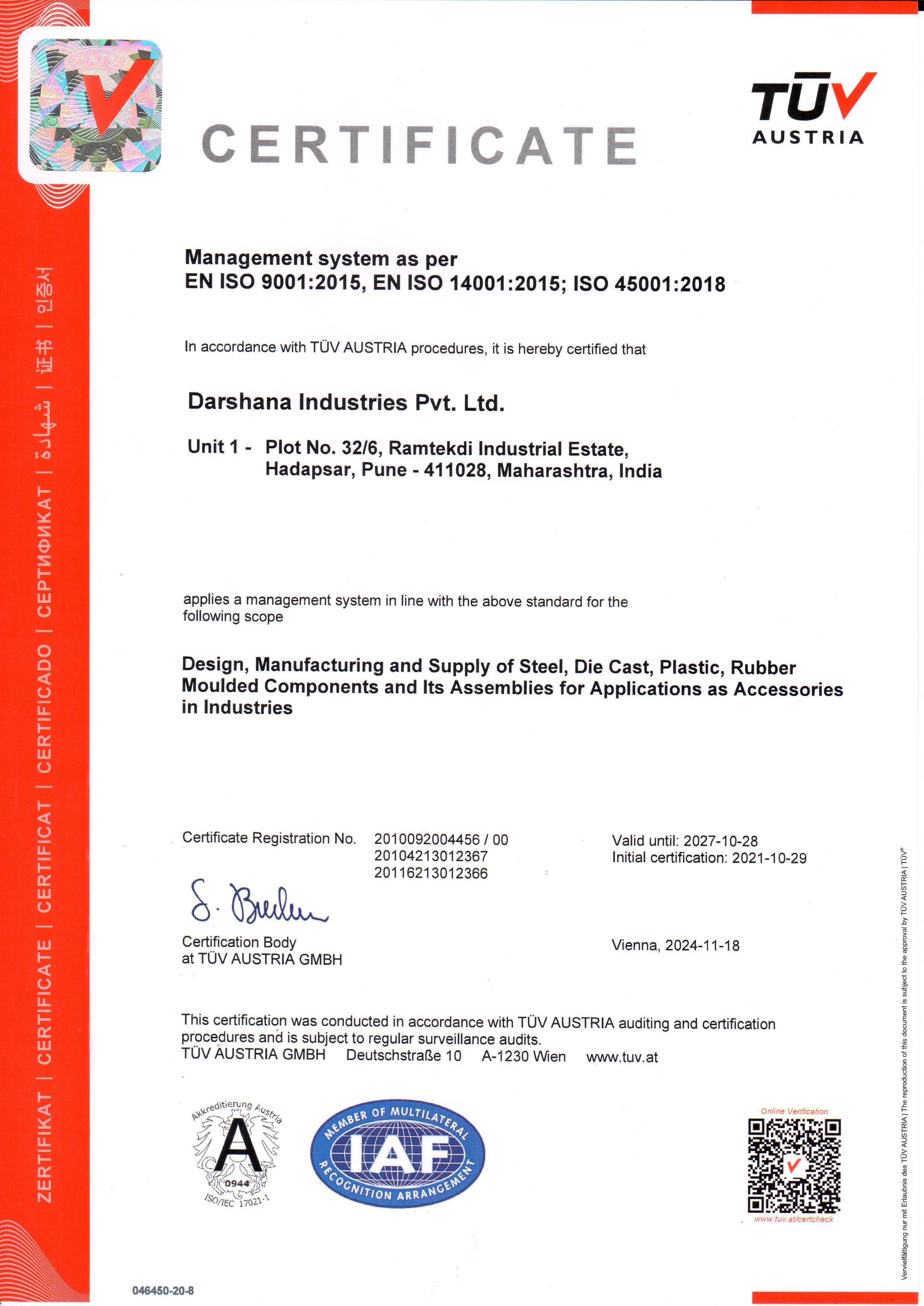 Certifications and Quality | Darshana Industries